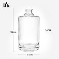 China Glass Collar 500ml Transparent Round Empty Flint Glass Liquor Wine Whisky Vodka Bottle with Sealed Cork Lid for sale