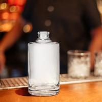 China Glass Collar 500ml Transparent Round Empty Flint Glass Liquor Wine Whisky Vodka Bottle with Sealed Cork Lid for sale