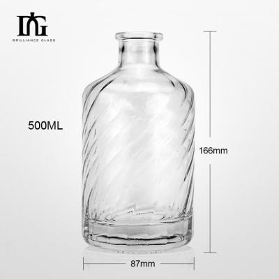 China Engraved Glass Collar 500ml Vodka Bottle with Thick Bottom and Customized Design for sale