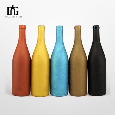 China 2024 Burgundy Sandblasted Wine Bottle 700ml 750ml Screen Printing Hot Stamping Painting for sale