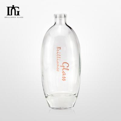 China Acceptable Customer's Logo 500ml Oval Shape Glass Vodka Bottle for Chinese Wholesales for sale