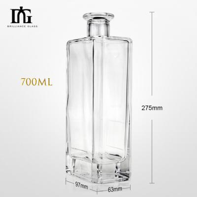 China Clear Glass Tequila Wine Bottle with Long Narrow Neck and Cork Screw Cap Square Shape for sale