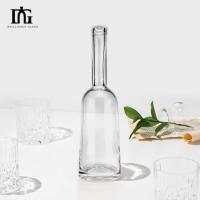 China Glass Wine Bottle High Flint Spirit 100ml Round Shaped Lone Neck Empty with Cork Custom Made for sale