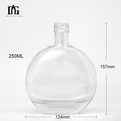 China Custom Glass Collar Flat Round Square Wine Bottle with Cork and Screw Cap 250ml 500ml for sale