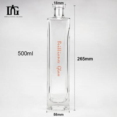 China Body Material Glass 500ml Empty Square Glass Bottles for Liquor Wine/Vodka/Whisky/Rum for sale