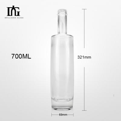 China 250ml/500ml/700ml/750ml Glass Collar Round Spirit Bottle for Rum Vodka Whisky Gin for sale