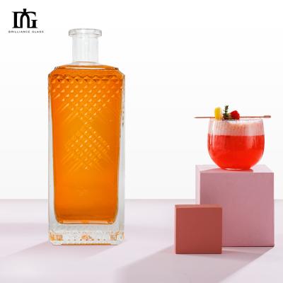 China Sealing Type Cork 700ml 375ml 500ml Glass Bottle for Whiskey Liquor Square Vodka for sale