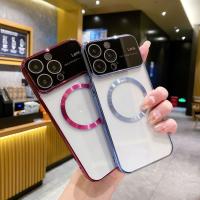 China Fashionable Girls Large Window Electroplated Magnetic Phone Cover for iPhone 14/15 Pro Max for sale