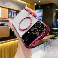 China Fashionable Girls Large Window Electroplated Magnetic Phone Cover for iPhone 14/15 Pro Max for sale