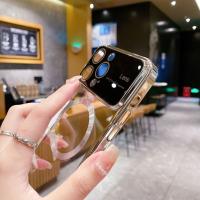 China Fashionable Girls Large Window Electroplated Magnetic Phone Cover for iPhone 14/15 Pro Max for sale