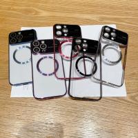 China Fashionable Girls Large Window Electroplated Magnetic Phone Cover for iPhone 14/15 Pro Max for sale