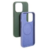 China 15 Pro Max Blue Real Leather Phone Case with Magnetic Metal Buttons and Card Flip Lanyard for sale