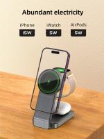 China Folding Aluminum Mobile Holder Magnetic 3 in 1 Wireless Charging Qi Fast Charger for sale