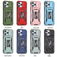 China Kickstand Slide Camera Antishock Phone Back Cover With Ring Holder Lens Cover For Iphone 13 14 Pro Max for sale
