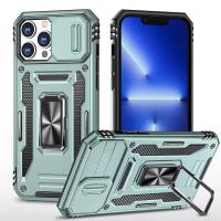 China Kickstand Slide Camera Antishock Phone Back Cover With Ring Holder Lens Cover For Iphone 13 14 Pro Max for sale