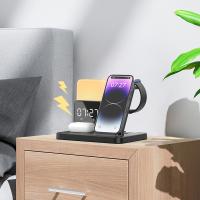 China LED Alarm Clock 6 In 1 Table Lamps with Fast Wireless Charger and Mobile Phone Holders for sale