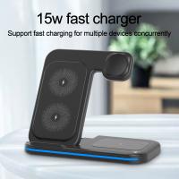 China Portable 15W 3 In 1 Fast Charging Desktop Foldable Mobile Phone Universal QI Wireless Charger Stand Holder For Phone Airpod iWatch for sale