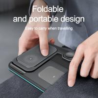 China Portable 15W 3 In 1 Fast Charging Desktop Foldable Mobile Phone Universal QI Wireless Charger Stand Holder For Phone Airpod iWatch for sale