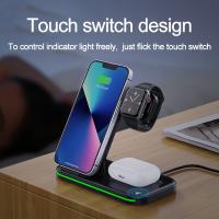 China Portable 15W 3 In 1 Fast Charging Desktop Foldable Mobile Phone Universal QI Wireless Charger Stand Holder For Phone Airpod iWatch for sale