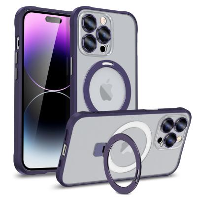 China Matt Skin Full Lens Cover Anti Slip Magnetic Wireless Charger Phone Case for iPhone 14 Pro 14 Pro Max Kick Stand and Shockproof for sale