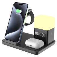 China Digital Alarm Clock 15W Fast Charger 6 In 1 Wireless Charger with 9V-1.67A Input for sale