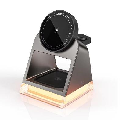China Desktop Wireless Charging Stand 3 In 1 Charging Station With Night Light And Charger for sale