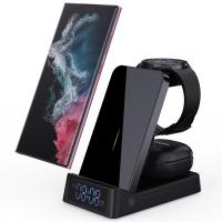 China Multifunctional Desktop Portable Wireless Charger Stand With Alarm Clock And Night Light 6 In 1 for sale