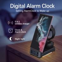 China Multifunctional Desktop Portable Wireless Charger Stand With Alarm Clock And Night Light 6 In 1 for sale