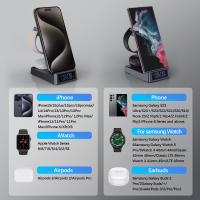 China Multifunctional Desktop Portable Wireless Charger Stand With Alarm Clock And Night Light 6 In 1 for sale