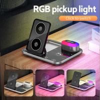 China OEM 15W 10W Fast Qi LED Light 3 In 1 Wireless Charging Station For Mobile Phone Tablet for sale