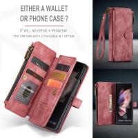 China Vintage Card Wallet Phone Case For IPhone 14 Pro Max And Samsung Z Fold 5 In Red Leather for sale