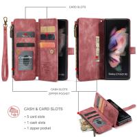 China Vintage Card Wallet Phone Case For IPhone 14 Pro Max And Samsung Z Fold 5 In Red Leather for sale