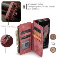 China Vintage Card Wallet Phone Case For IPhone 14 Pro Max And Samsung Z Fold 5 In Red Leather for sale
