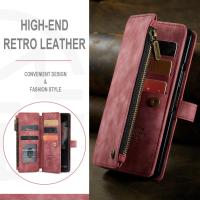 China Vintage Card Wallet Phone Case For IPhone 14 Pro Max And Samsung Z Fold 5 In Red Leather for sale