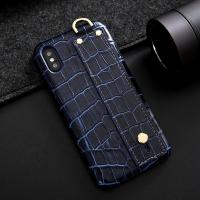 China Blue Luxury Crocodile Leather Mobile Cover For IPhone XS Handcrafted for sale