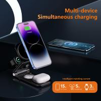 China Desktop 3 In 1 Wireless Charger Stand Magnetic Suction 15W Wireless Charger For Mobile Phone for sale