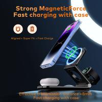 China Desktop 3 In 1 Wireless Charger Stand Magnetic Suction 15W Wireless Charger For Mobile Phone for sale
