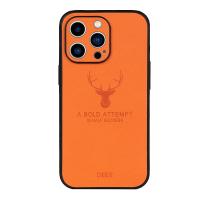 China 100% Test Luxury Deer Pattern Leather TPU Mobile Phone Case for iPhone 15 Pro Max 14 Pro Camera Lens Protection Orange for sale
