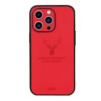 China 100% Test Luxury Deer Pattern Leather TPU Mobile Phone Case for iPhone 15 Pro Max 14 Pro Camera Lens Protection Orange for sale