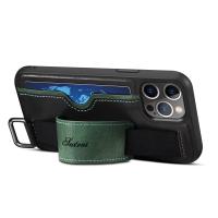 China 14 Pro Max Mobile Phone Case with Wrist Strap Stand and Card Slot in Green PU Leather for sale