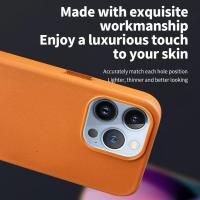 China Anti-Drop Soft Original Cover Magnetic Wireless Charger Pu Leather Phone Case For Iphone 14 Pro Max for sale