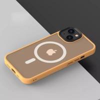China Iphone 13 Promax Clear Magnetic Mobile Phone Cases with Frosted Magnetic Ring Metal Button and TPU for sale
