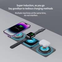 China Portable 3 in 1 Wireless Charger Foldable Design for Phone Watch and Earphone 15W Fast Charging for sale