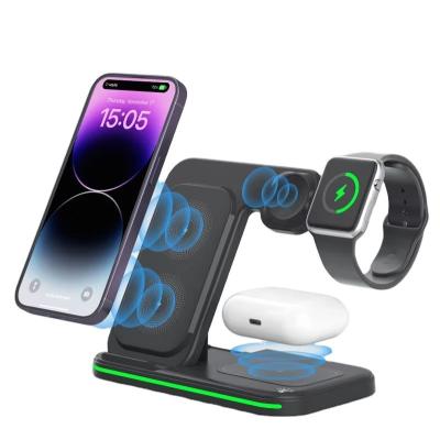 China 15W Fast Charging Multifunction 3 In 1 Foldable Wireless Charger Stand For Iphone 15 14 13 11 Pro Max for sale