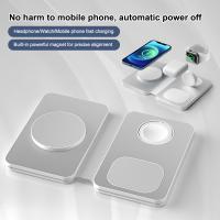 China Foldable 15W Wireless Charger for iWatch , Magnetic Portable 3 in 1 Charging Station for sale