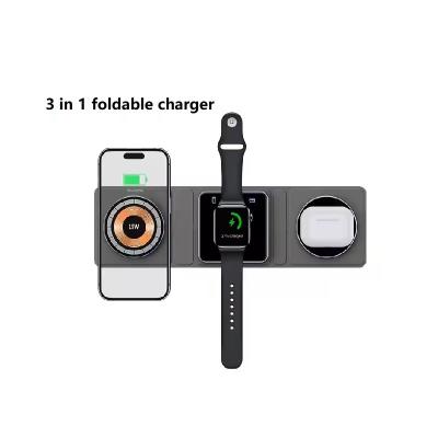China Foldable Wireless Charger 15W Fast Charging Stand Station 3 In 1 Magnetic Portable for sale