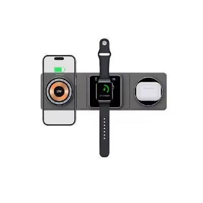China Black Foldable Wireless Charger Station 3 in 1 Charging for Phones iWatch and Airpods for sale