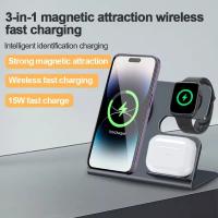 China Mobile Phone Magnetic Wireless Charger Blue gray/Silver gray 5W/7.5W/10W/15W Output Foldable Design for sale