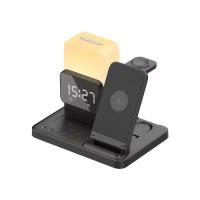 China Custom 6 In 1 Wireless Charger Mobile Phone Wireless Charging Station With Alarm Clock for sale