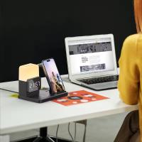 China Custom 6 In 1 Wireless Charger Mobile Phone Wireless Charging Station With Alarm Clock for sale